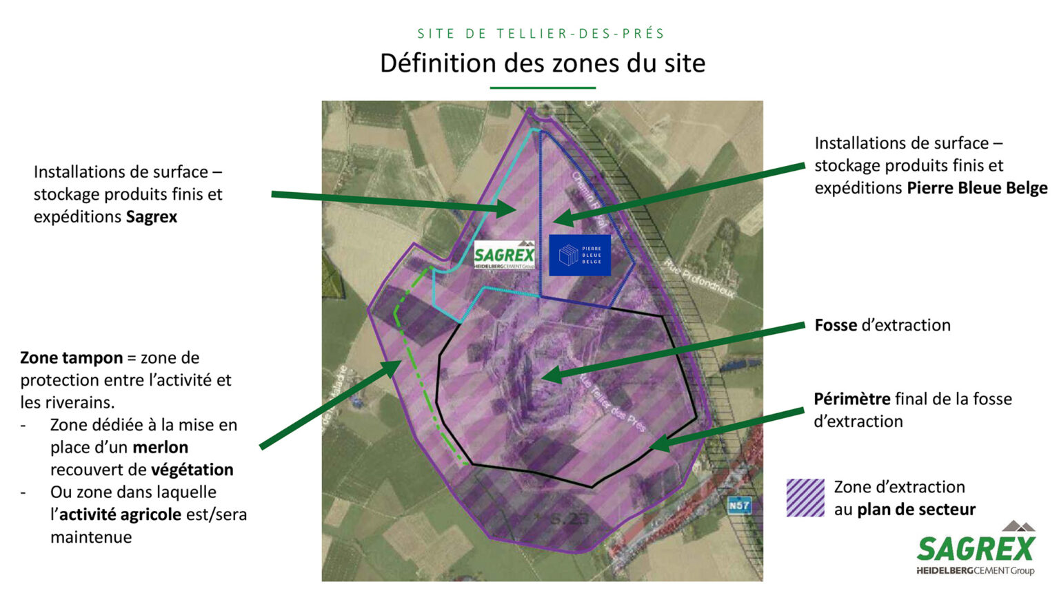 Plan des installations de surface de Sagrex sur le site de la carrière ...